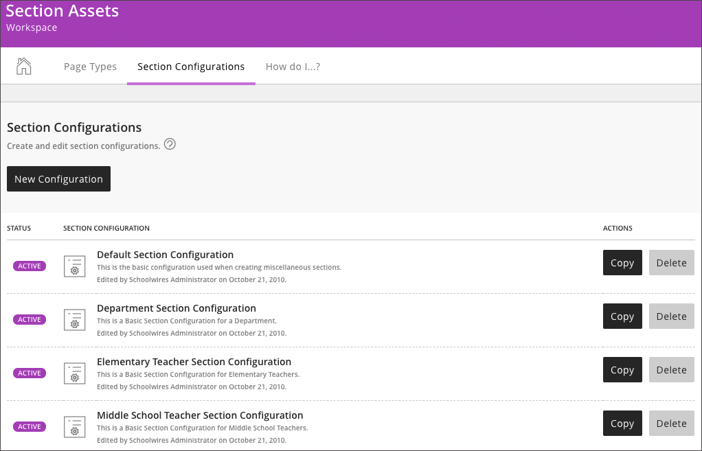 Section Configurations – Community Engagement