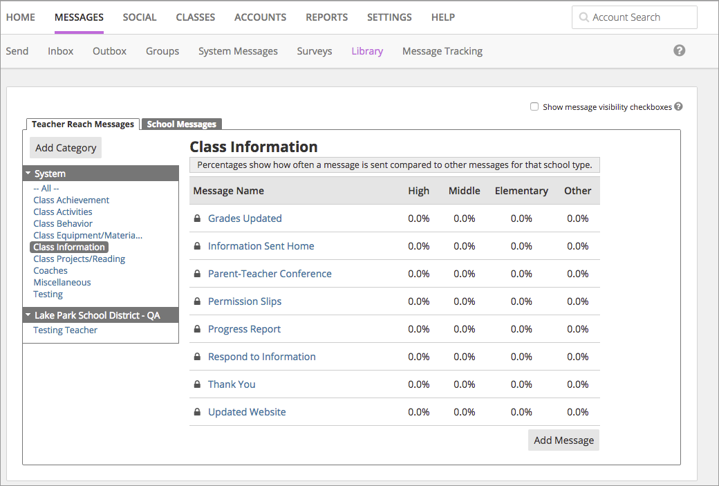 Manage Available Teacher Messages – Community Engagement
